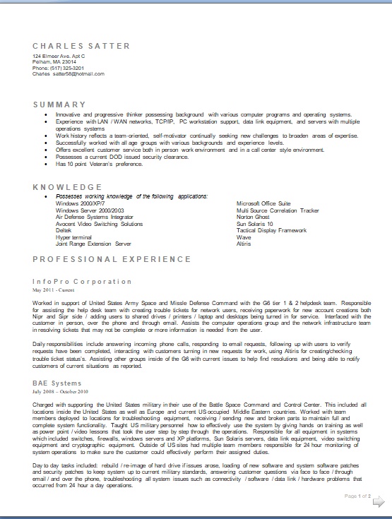 BAE Systems Sample Resume Format in Word Free Download
