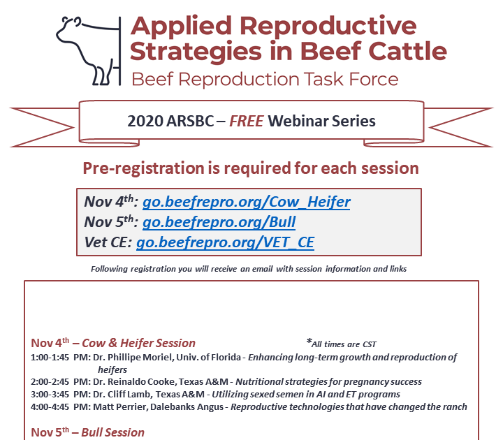 2020 Applied Reproductive Strategies in Beef Cattle: FREE Webinar Series