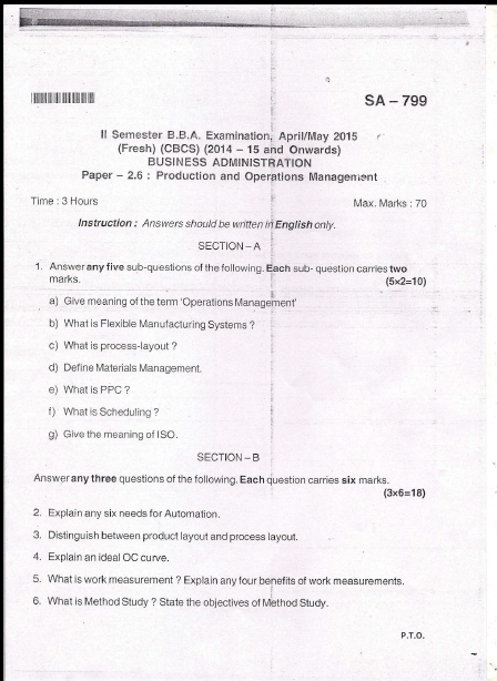 Bangalore University B.B.A. business administration Paper - 2.6 ...