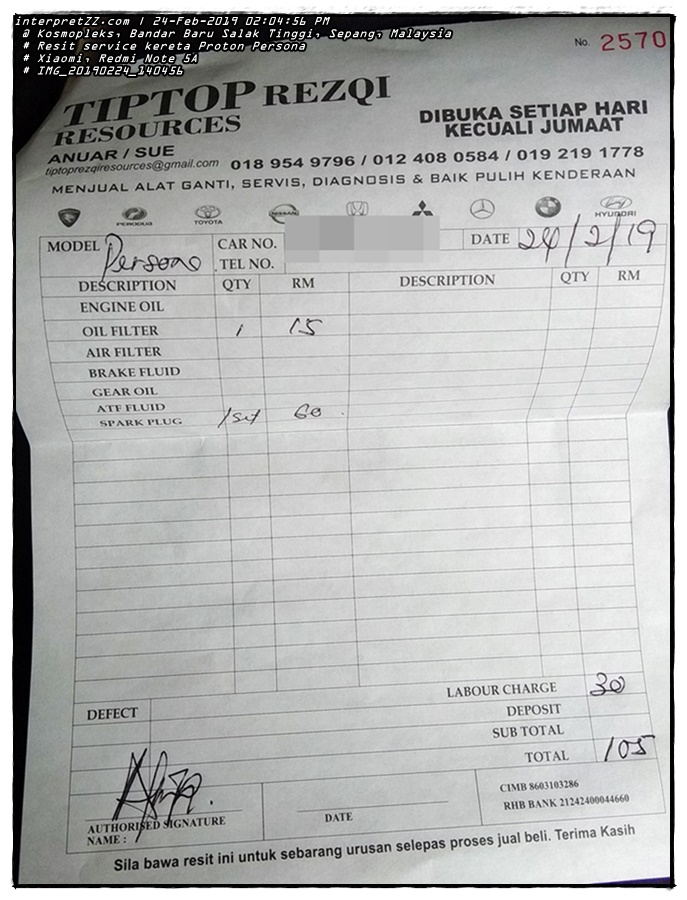 T19B24 Tukar Penapis Minyak dan Palam Pencucuh Proton Persona