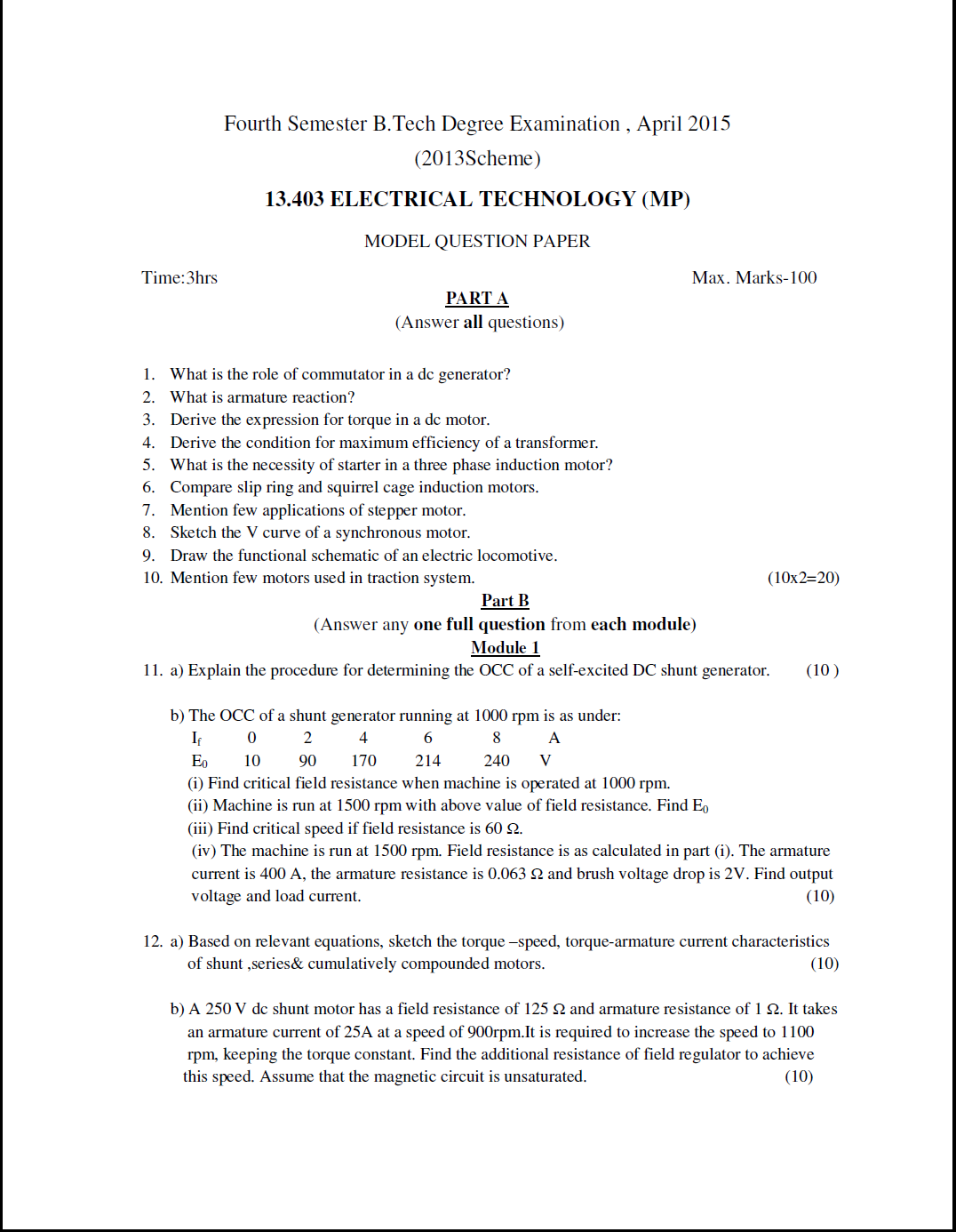 Kerala University B.tech Electrical Technology ( MP ) April 2015 ...