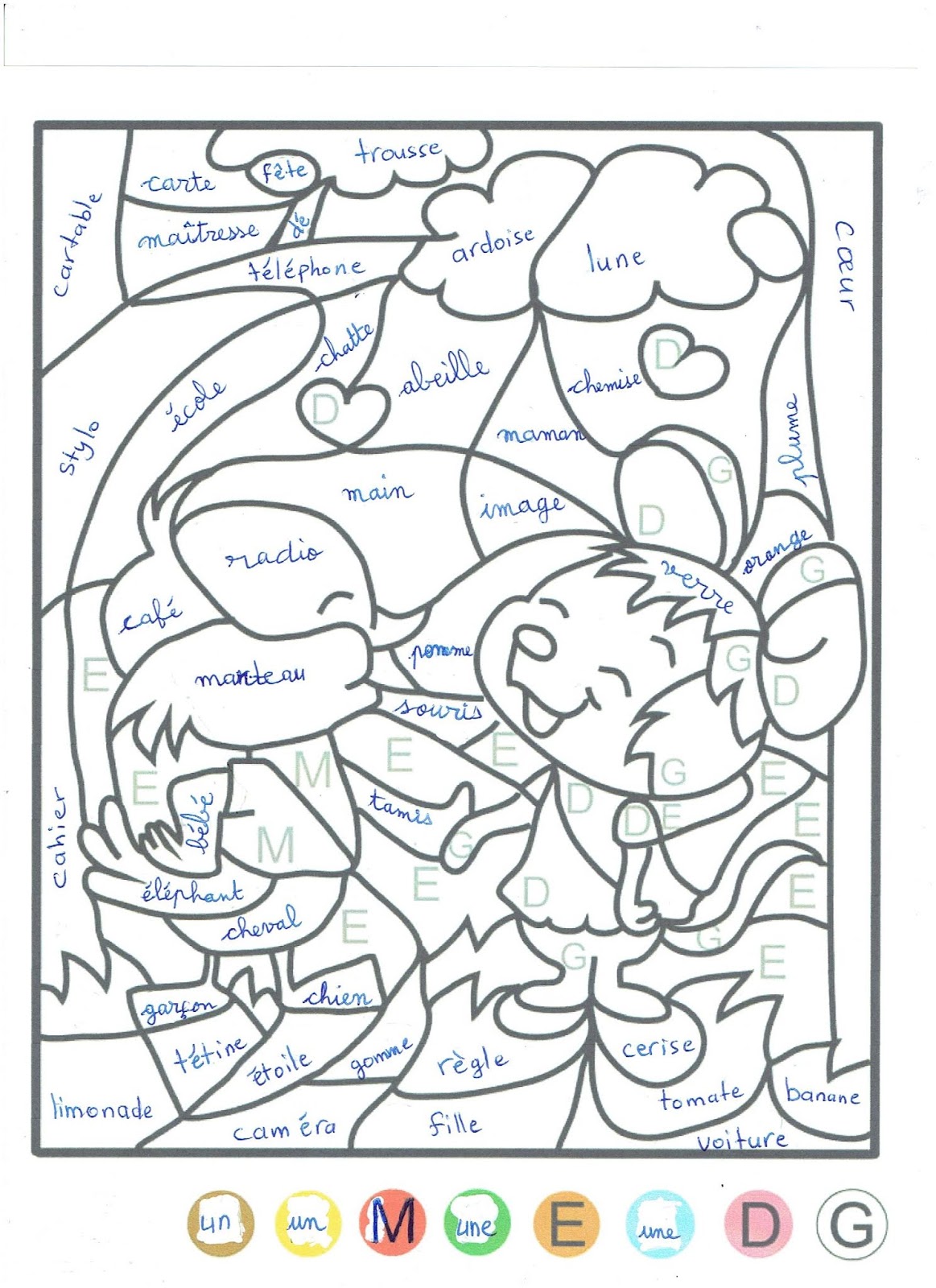 COLORIAGE MAGIQUE: identifier le masculin et le féminin avec "un" et ...