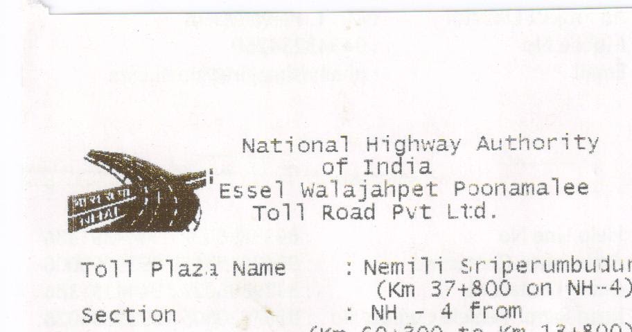 Toll receipt - note the points: Toll receipt - note the points