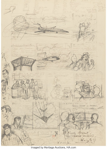 Comic art: Original Tintin sketch page by Hergé