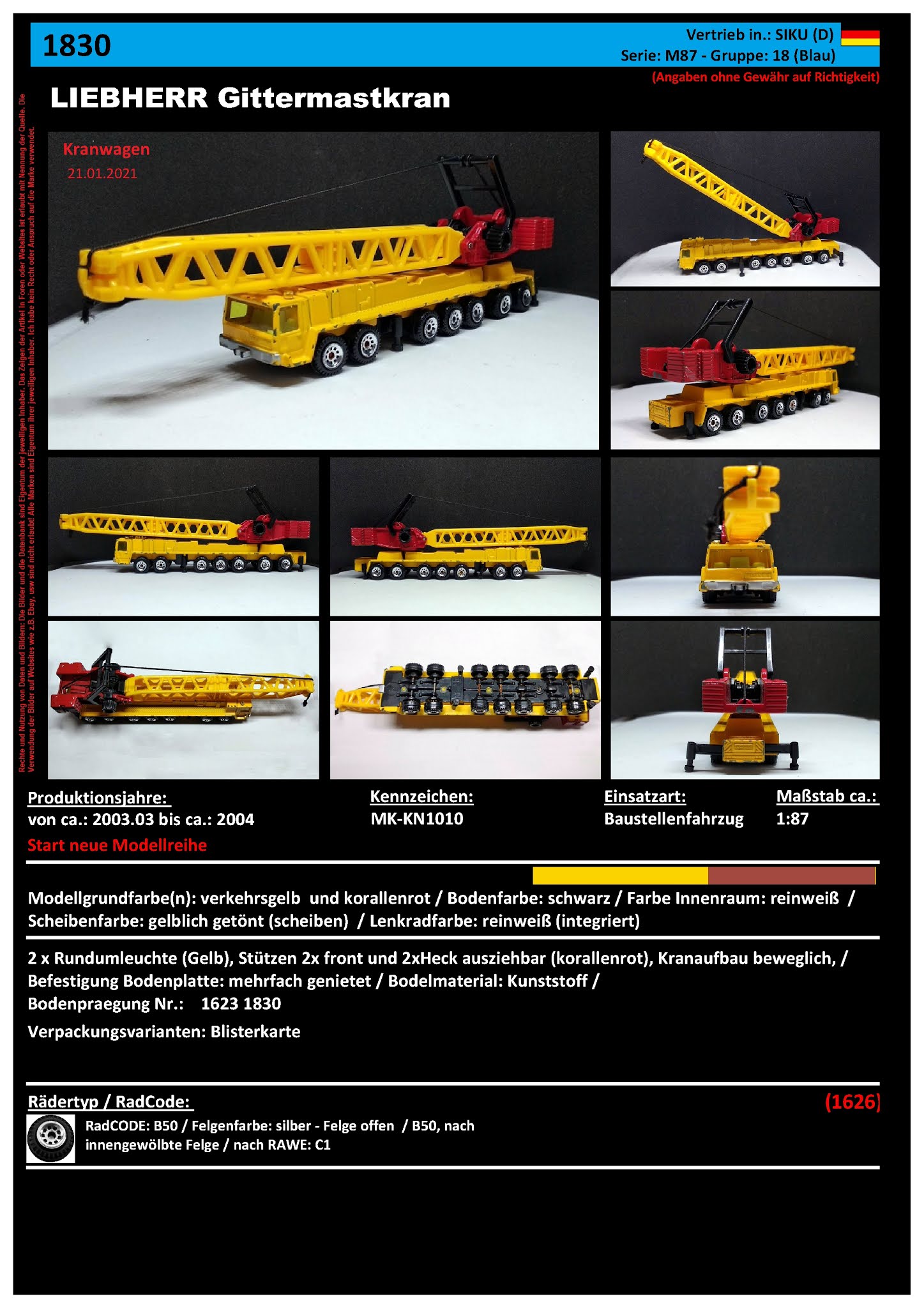 #1830 - LIEBHERR Gittermastkran - von/ab ca.: 2003.03 - (SIKU M87)