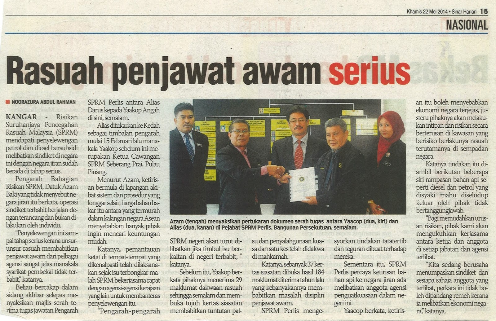 Unit Integriti Moa Rasuah Penjawat Awam Serius