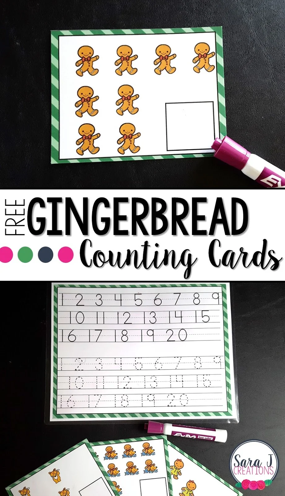 Free Gingerbread Man Counting Cards | Sara J Creations