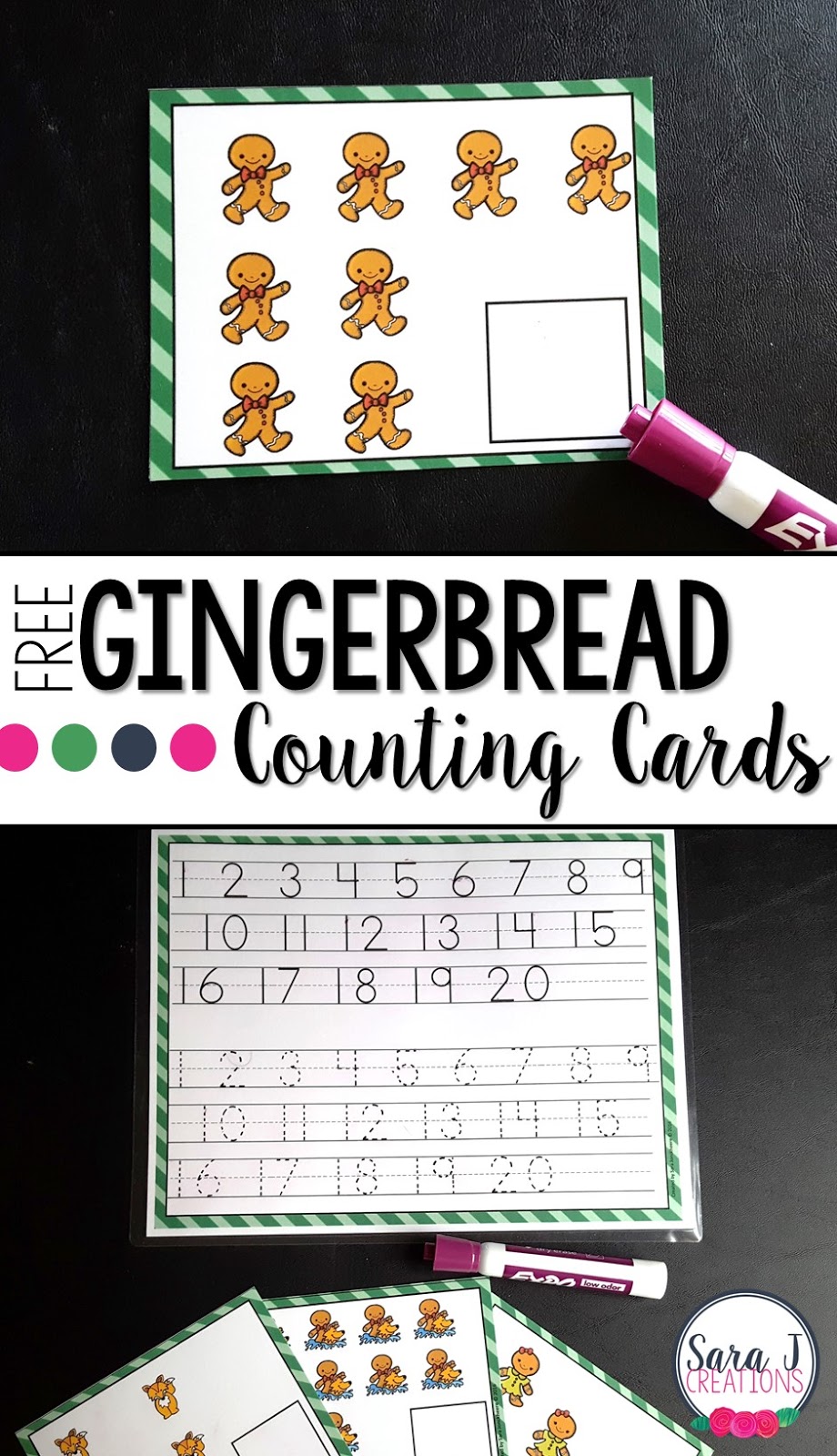 Free Gingerbread Man Counting Cards | Sara J Creations