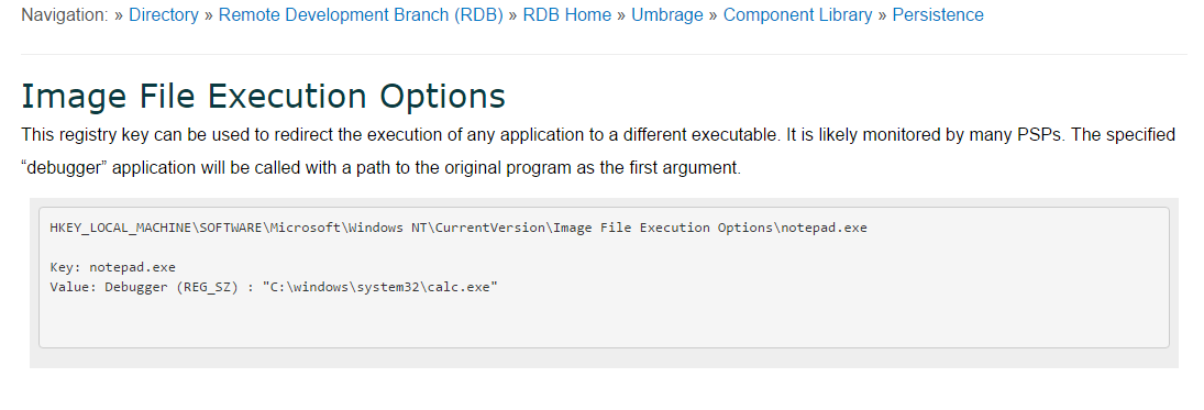 Image File Execution Options Malware Persistance Method