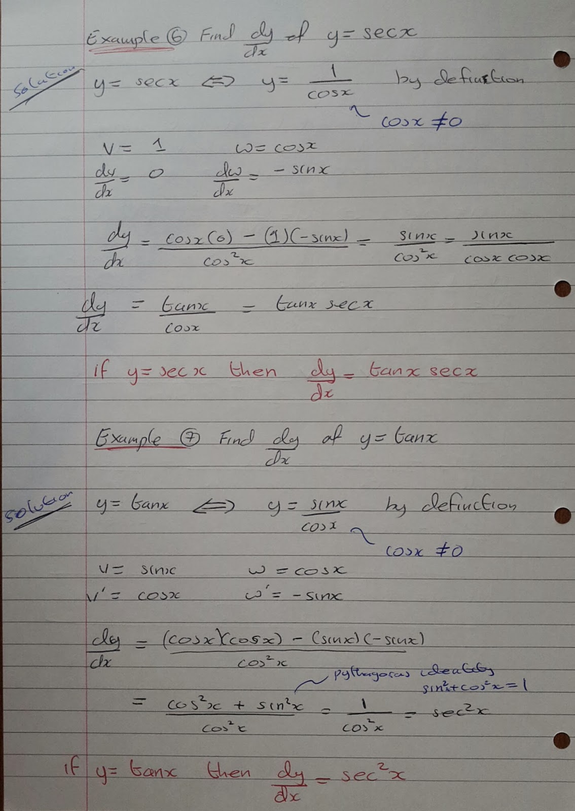 A Level Maths Notes: A2 Differentiation Quotient Rule Part 3