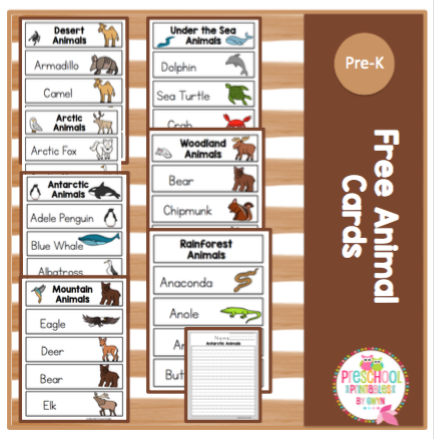 Free Animal Cards for Pocket Charts ~ Preschool Printables