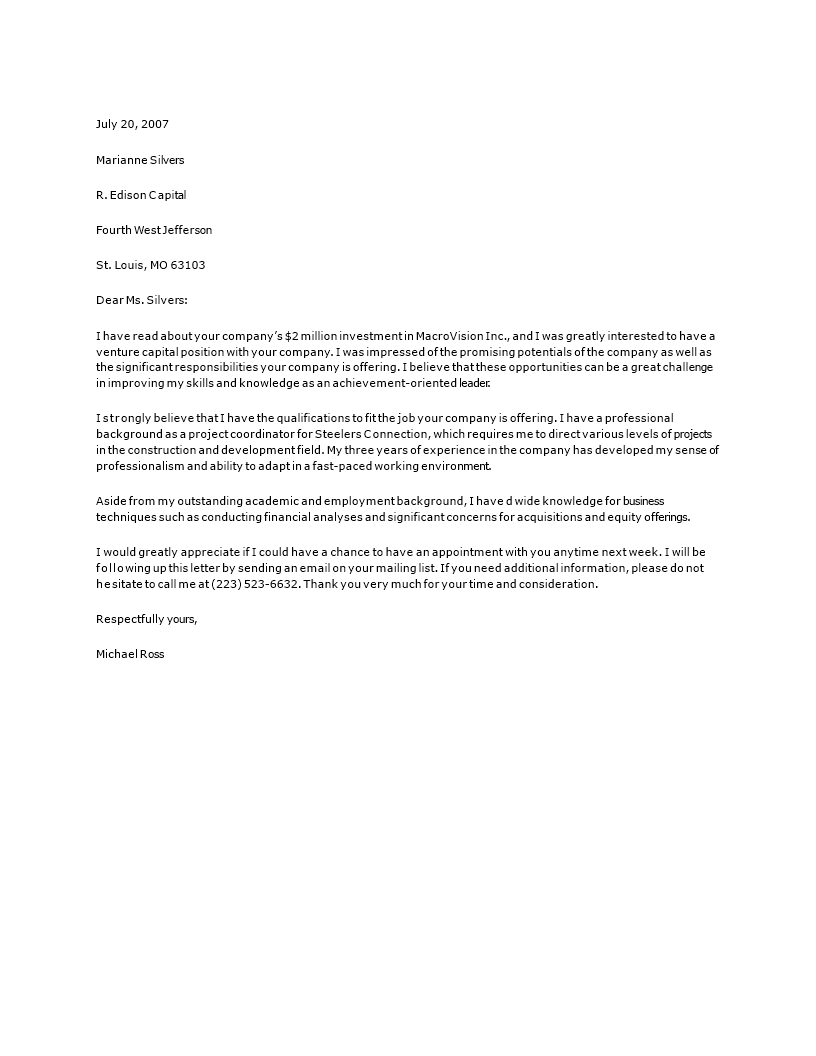 Private Equity Cover Letter ~ Resume Letter