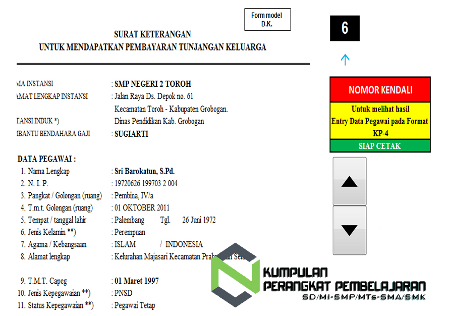 Format KP4 Untuk Keterangan Tunjangan Keluarga Versi Aplikasi ...
