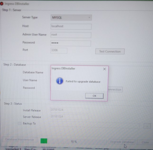 Troubleshooting On Ingress Db Installer For Ingress Software Mysql Database Fingertec