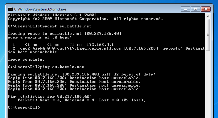 Lỗi destination host unreachable khi kiểm tra PING máy in qua LAN