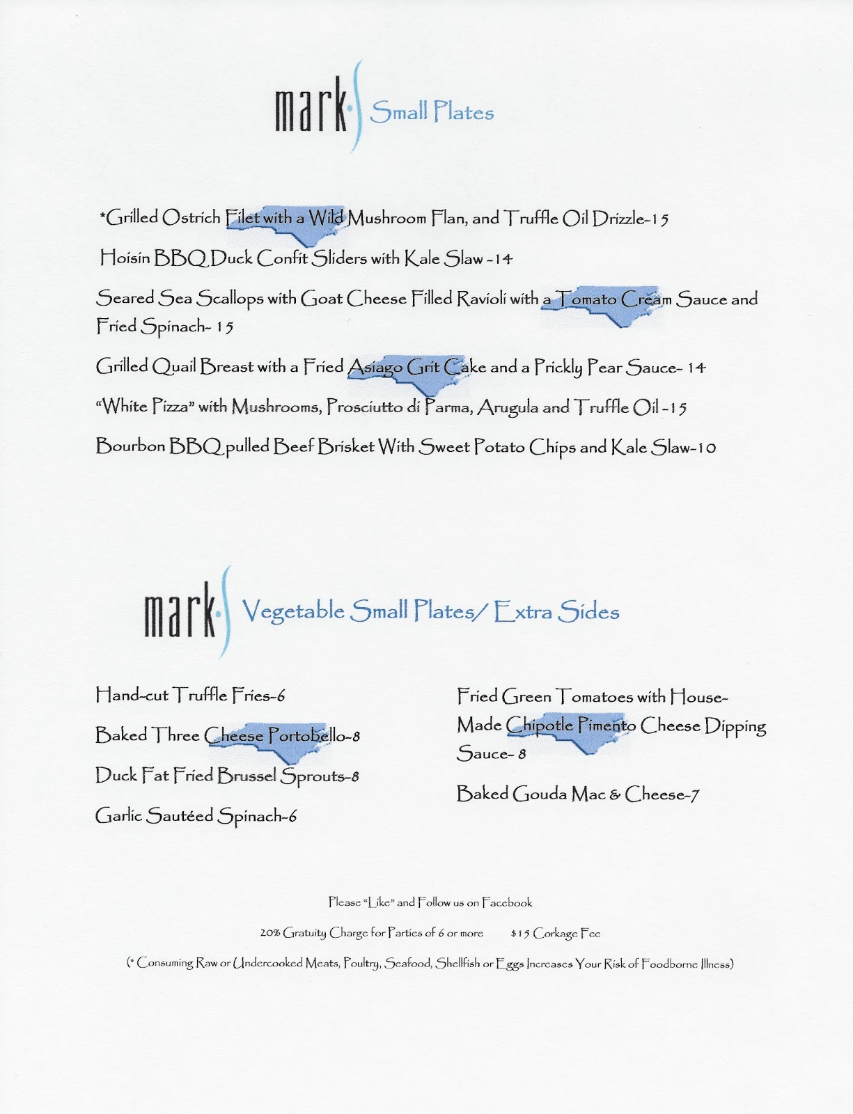 Mark's Restaurant: Menu