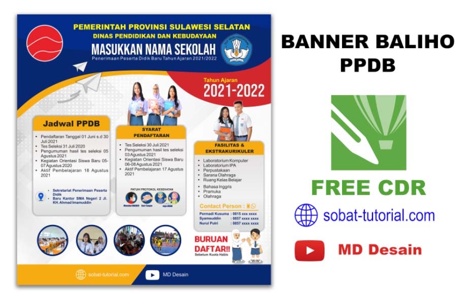 Contoh Desain Banner Baliho Pendaftaran PPDB 2021 Free CDR - Sobat-Tutorial