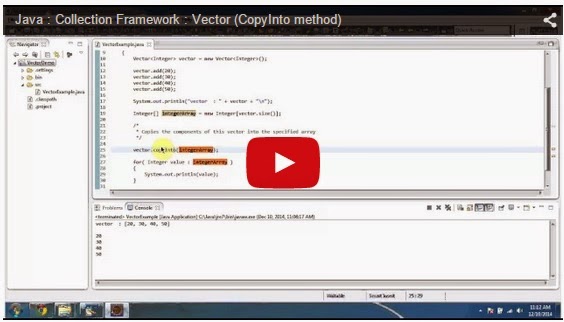 Java Ee Java Collection Framework Vector Copyinto Method