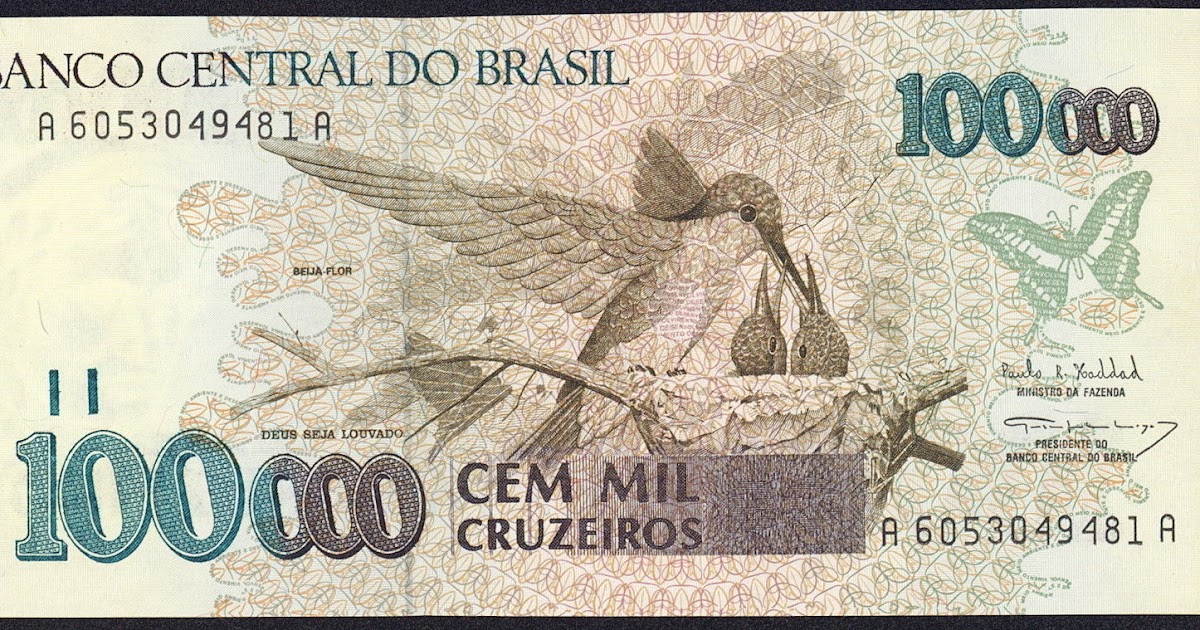 Brazil 100000 Cruzeiros banknote 1993 Hummingbird|World Banknotes ...