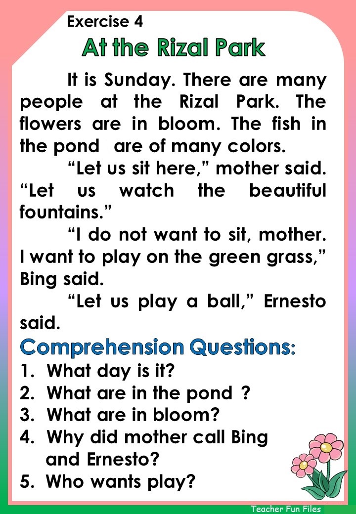 Teacher Fun Files: Reading Passages with Comprehension Questions