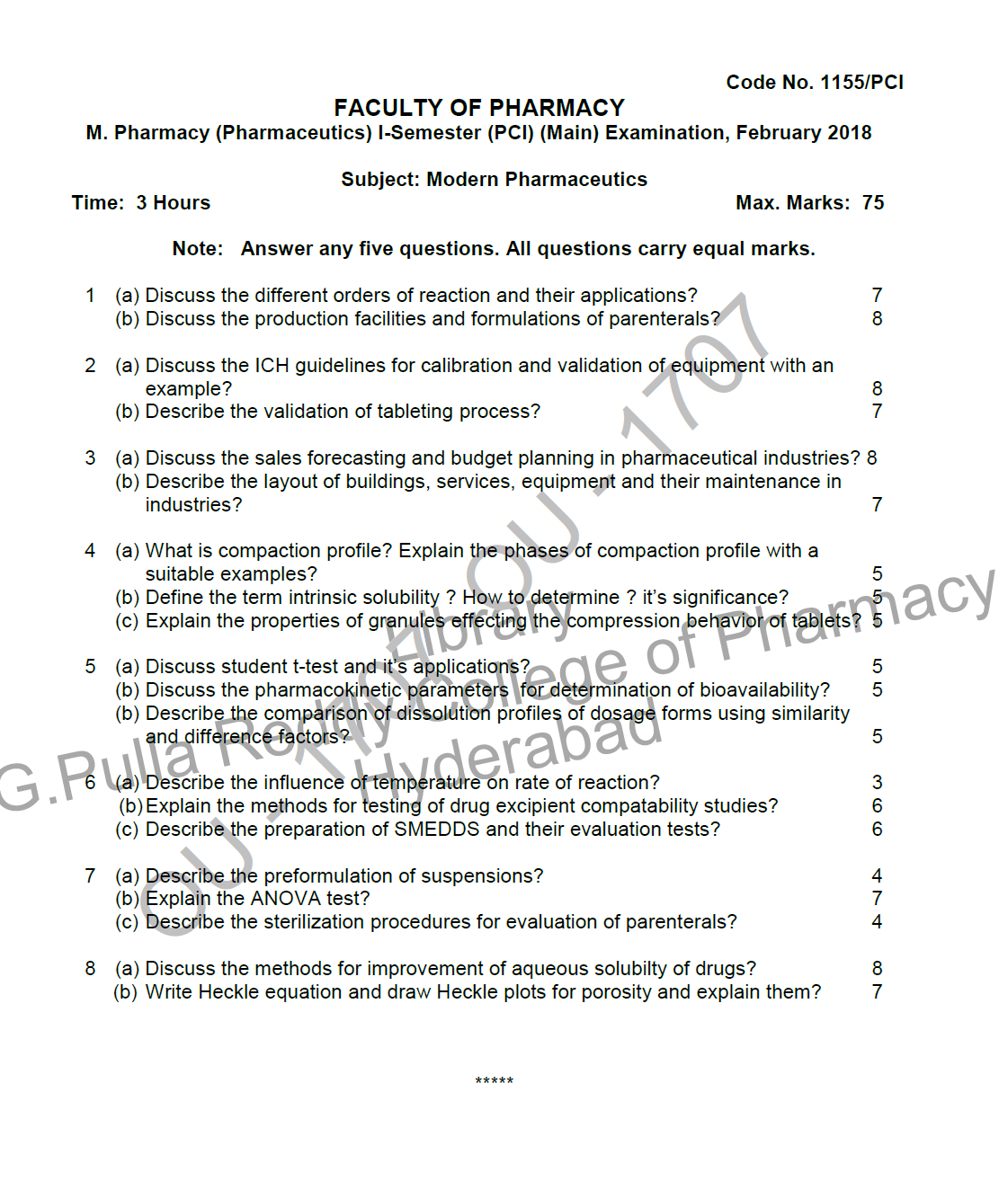 Osmania University M. Pharmacy (pharmaceutics) I-Semester (PCI) (Main ...