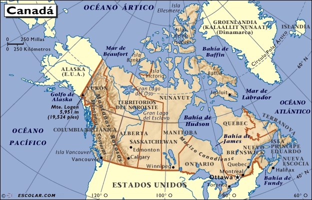 Mapa de canada y sus provincias