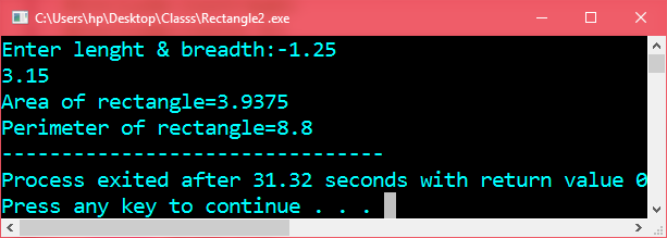Calculate area and perimeter of the rectangle in C++ program