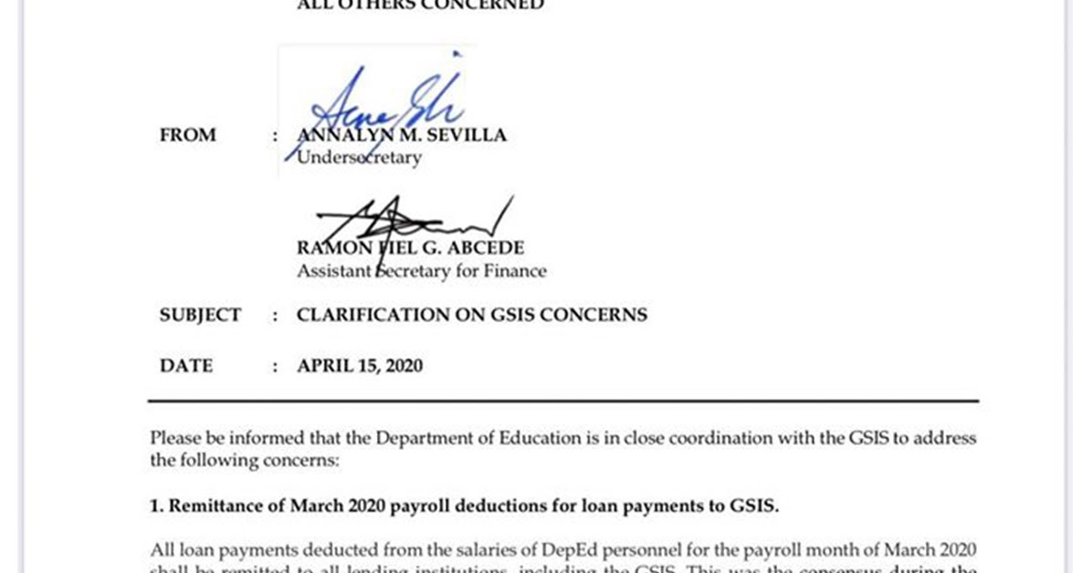 Clarification on GSIS concerns about loan payment moratorium - Teachers ...