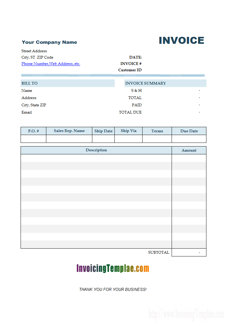 Bill Sample Format - Invoice Template