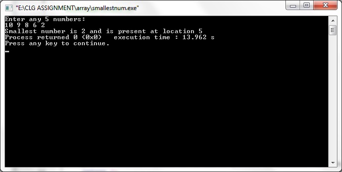A program for finding smallest number in an array and display their ...
