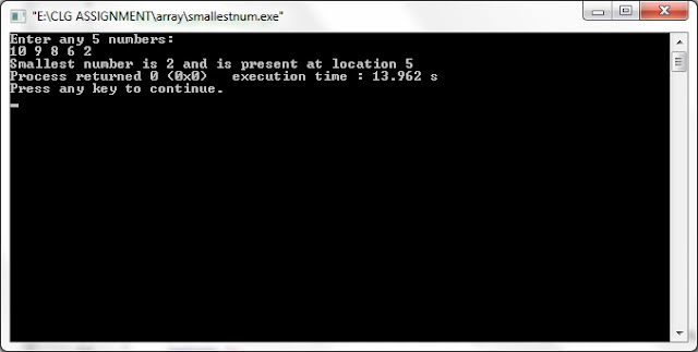 A program for finding smallest number in an array and display their ...