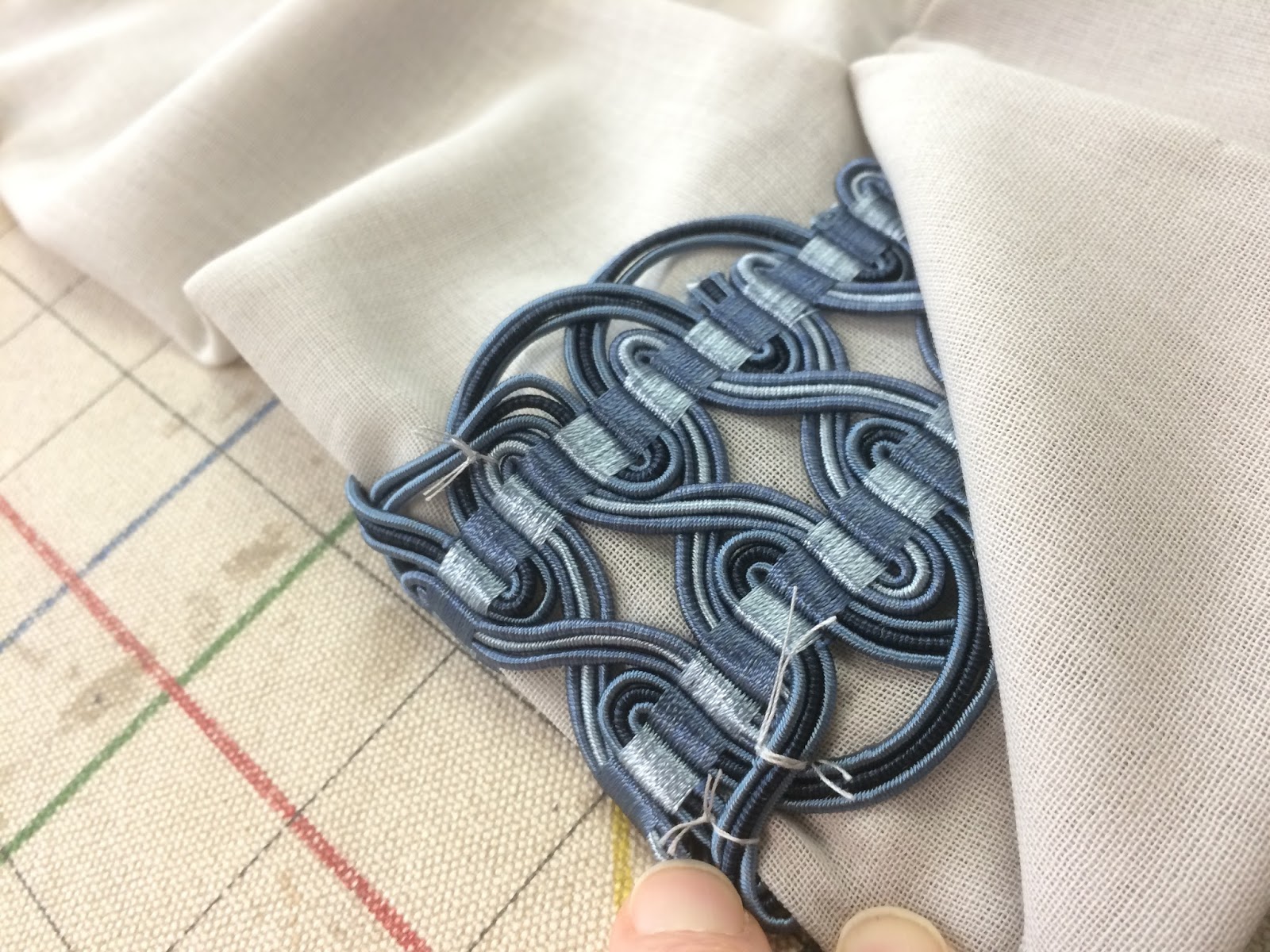 Leatherwood Design Co: Sewing loop braid to wool sheers