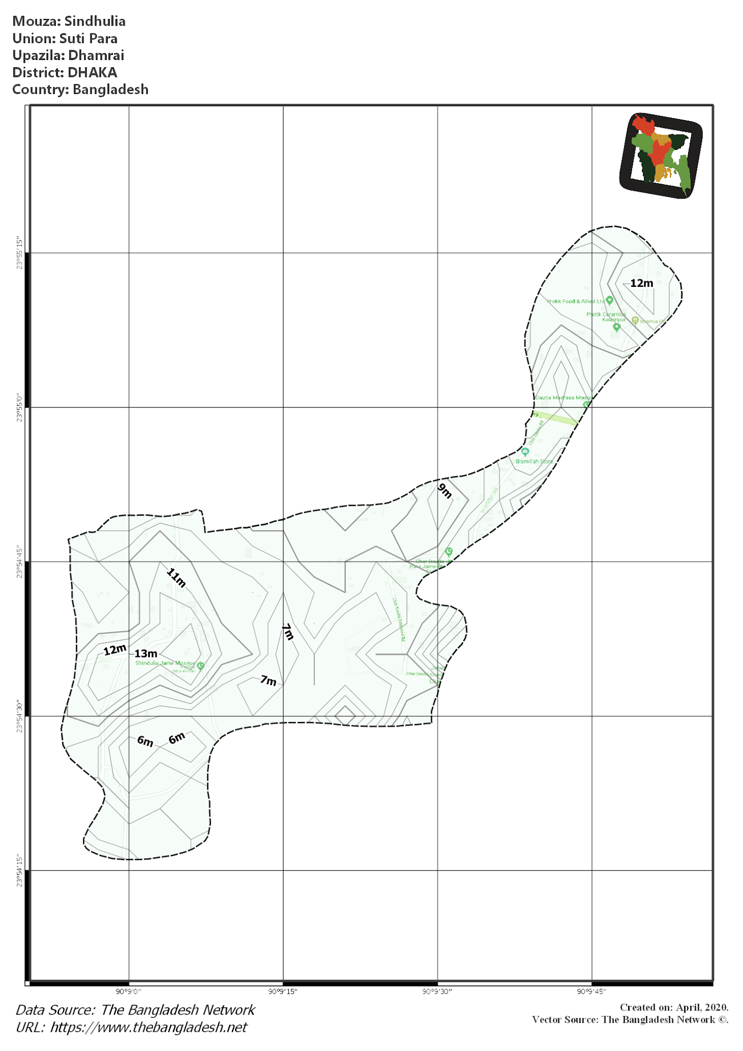 Map of Sindhulia Mouza, Dhamrai, Dhaka