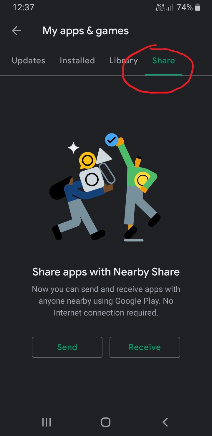 Now Share apps using Play Store nearby share