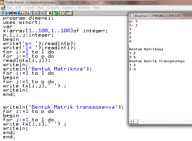 Simple Useful (1311100063): Program Pascal : Matrik Transpose