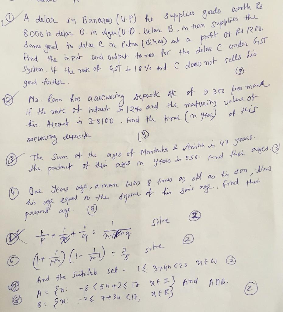 Update ANS: Class 10 Math question set A (ch 1,2,4,5)