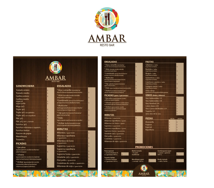 Diseño Gráfico e Ilustración: AMBAR Resto Bar | Diseño de Menú