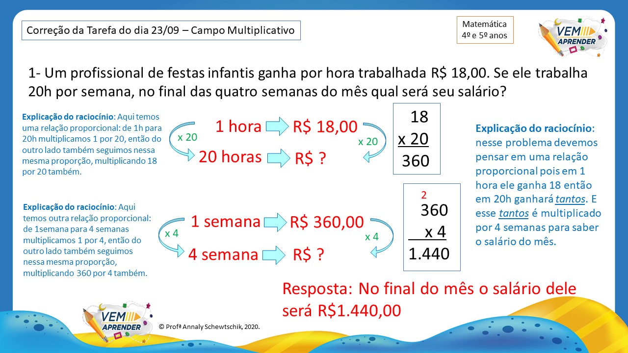 Correção da Tarefa do dia 23/09 - Campo Multiplicativo Correção da Tarefa do dia 23/09 - Campo Multiplicativo