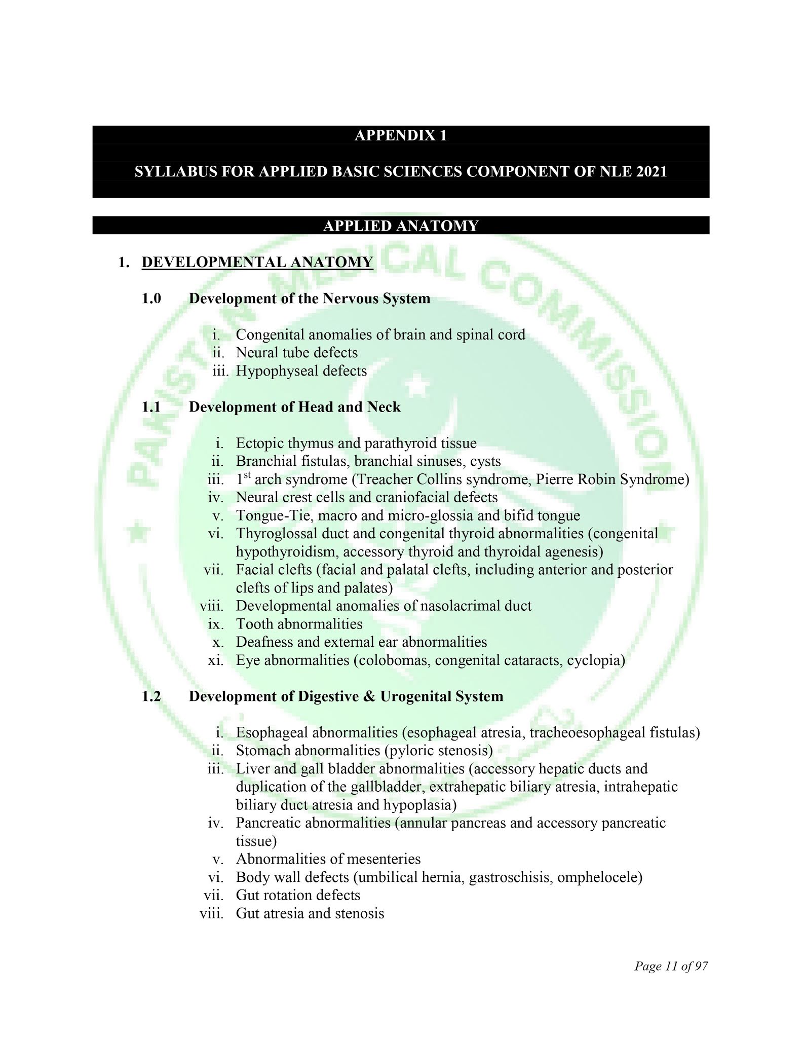 NLE Exam Pakistan Syllabus 2021