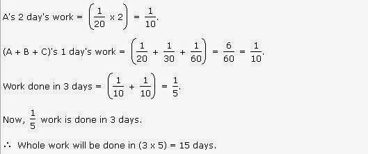 Aptitude: A, B and C can do a piece of work in 20, 30 and 60 days ...