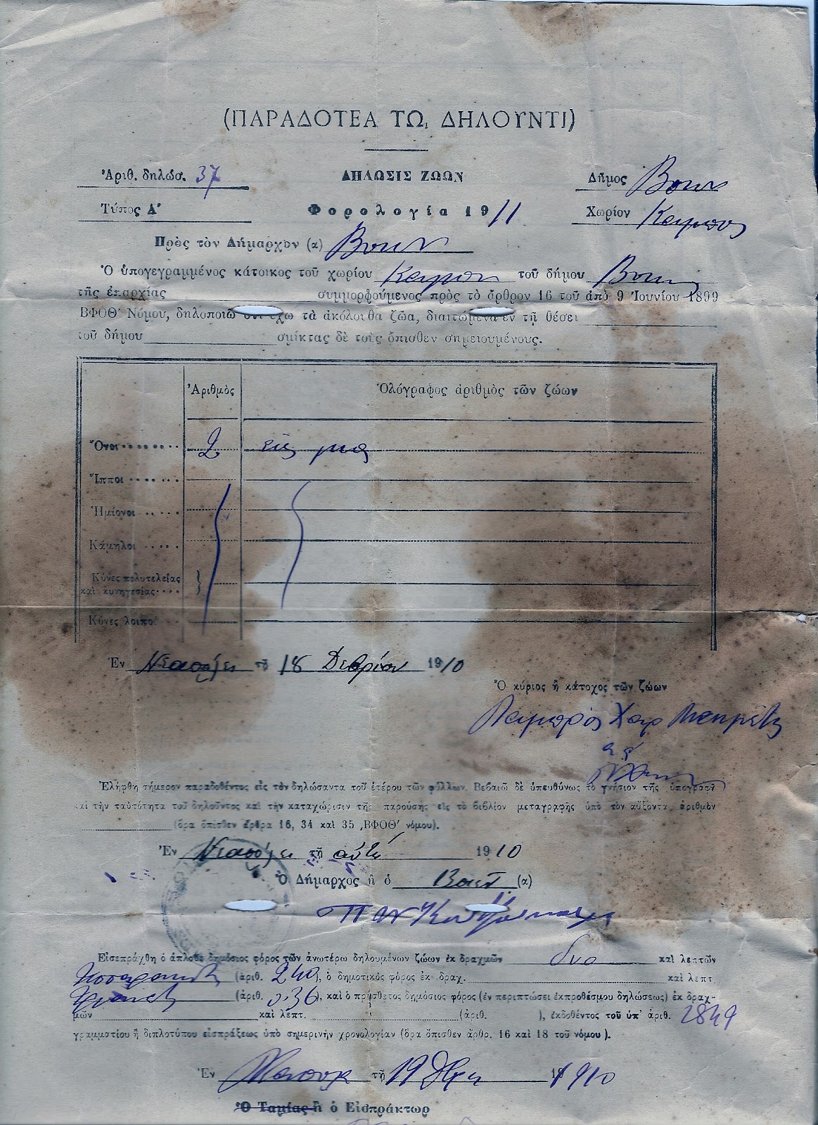 ELIKA-MARATHIAS: Δηλωση ζωων το 1883 προς Δημο Βοιων με εδρα το ...