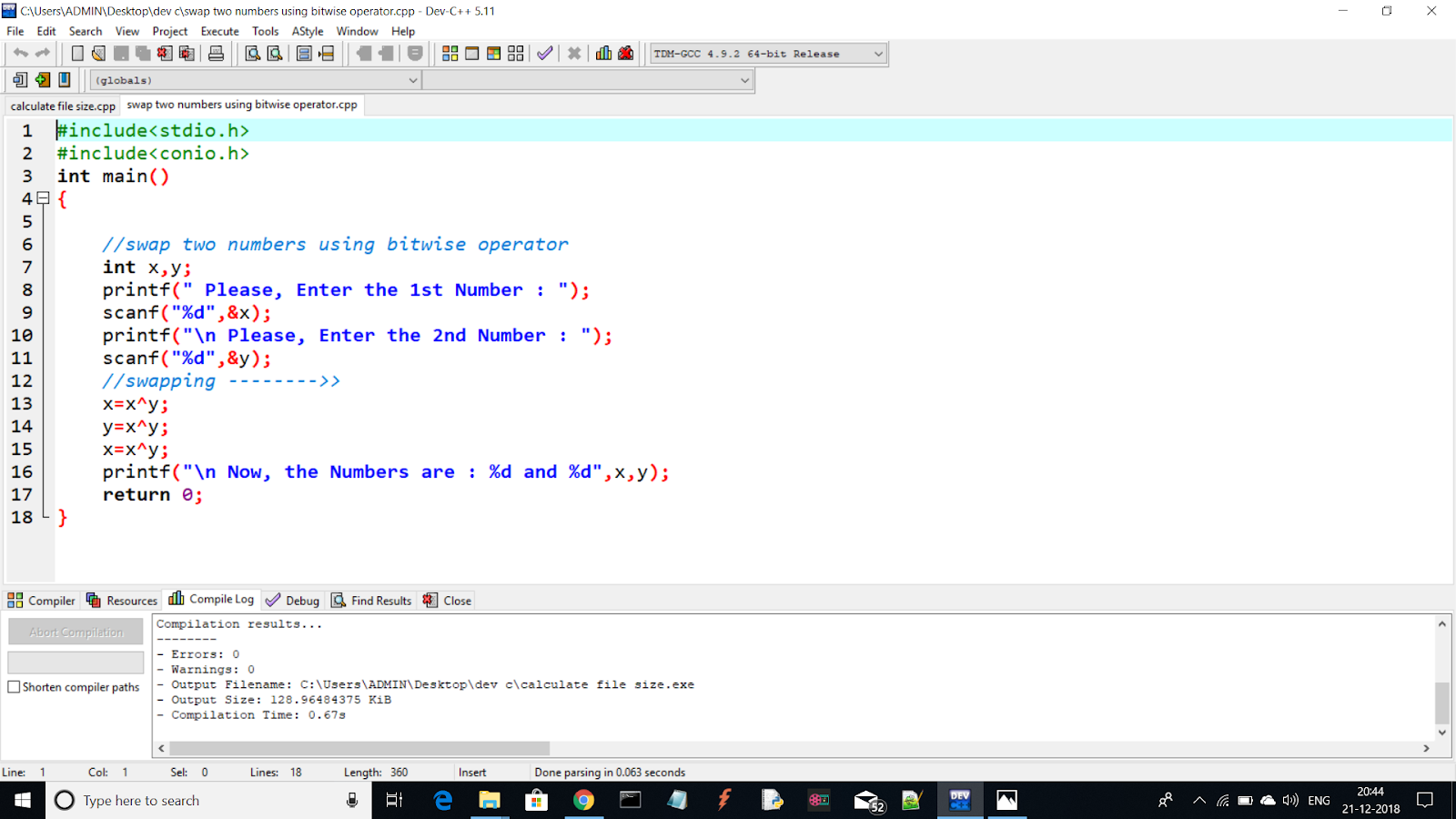 Swap Two Numbers Using Bitwise Operator In C Language Swap Two Numbers Using Bitwise Operator In C Language