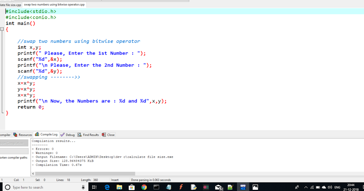 Swap Two Numbers Using Bitwise Operator In C Language