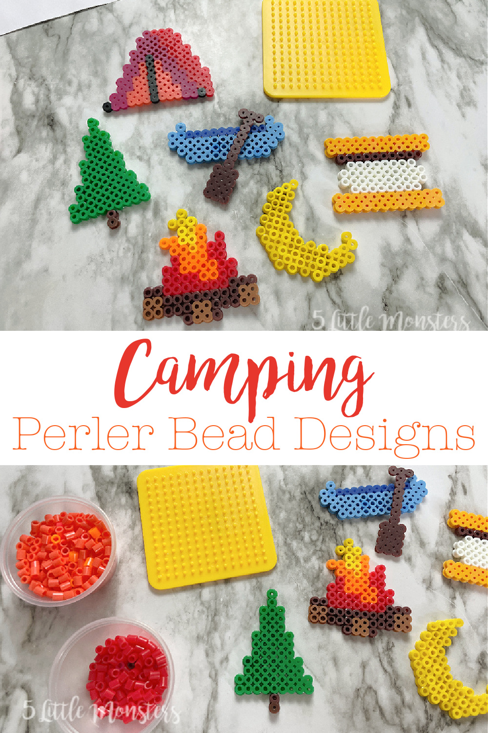 5 Little Monsters: Camping Perler Bead Designs