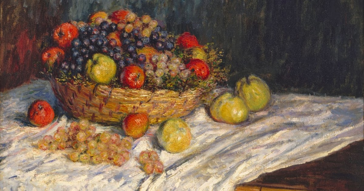 Fruit Basket with Apples and Grapes 1879 Claude Monet ~ High resolution ...