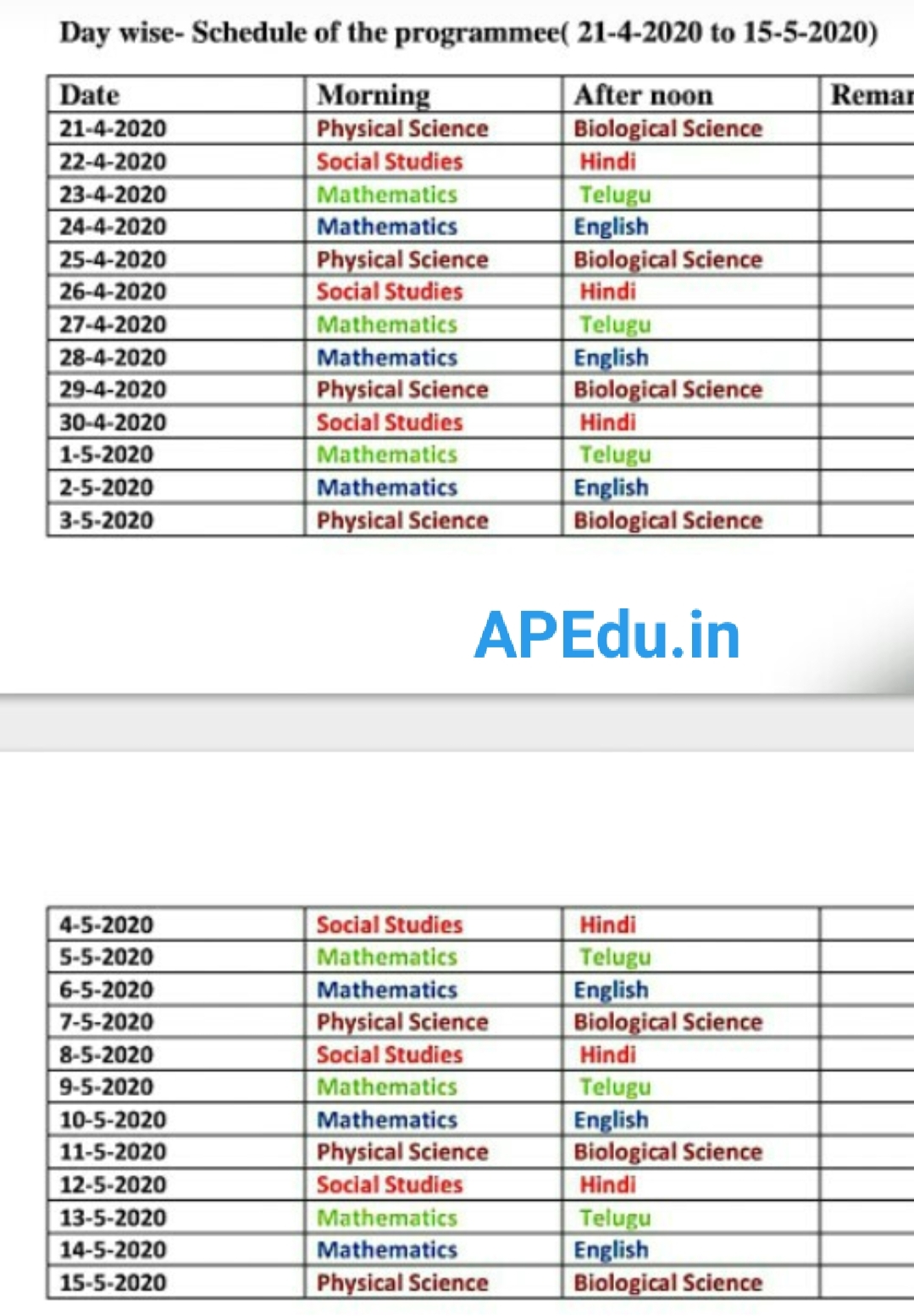 Day Wise Schedule Of The Programme Vidyamrutham 21 04 20 To 15 5 20 Day Wise Schedule Of The Programme Vidyamrutham 21 04 20 To 15 5 20