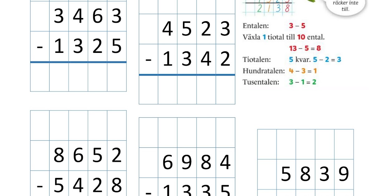 MATTEBLOGGEN: Subtraktion med uppställning