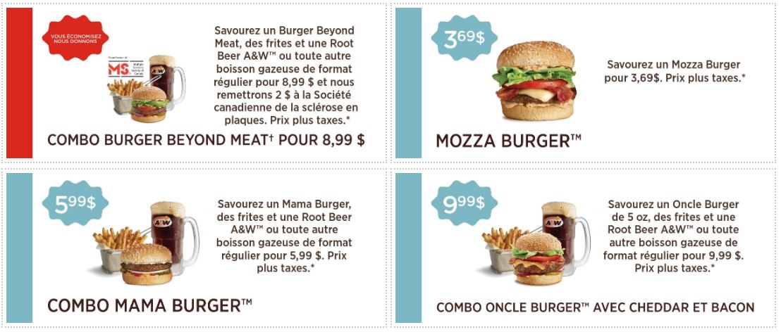 Nouveaux coupons rabais A&W Canada | Coupons au Québec