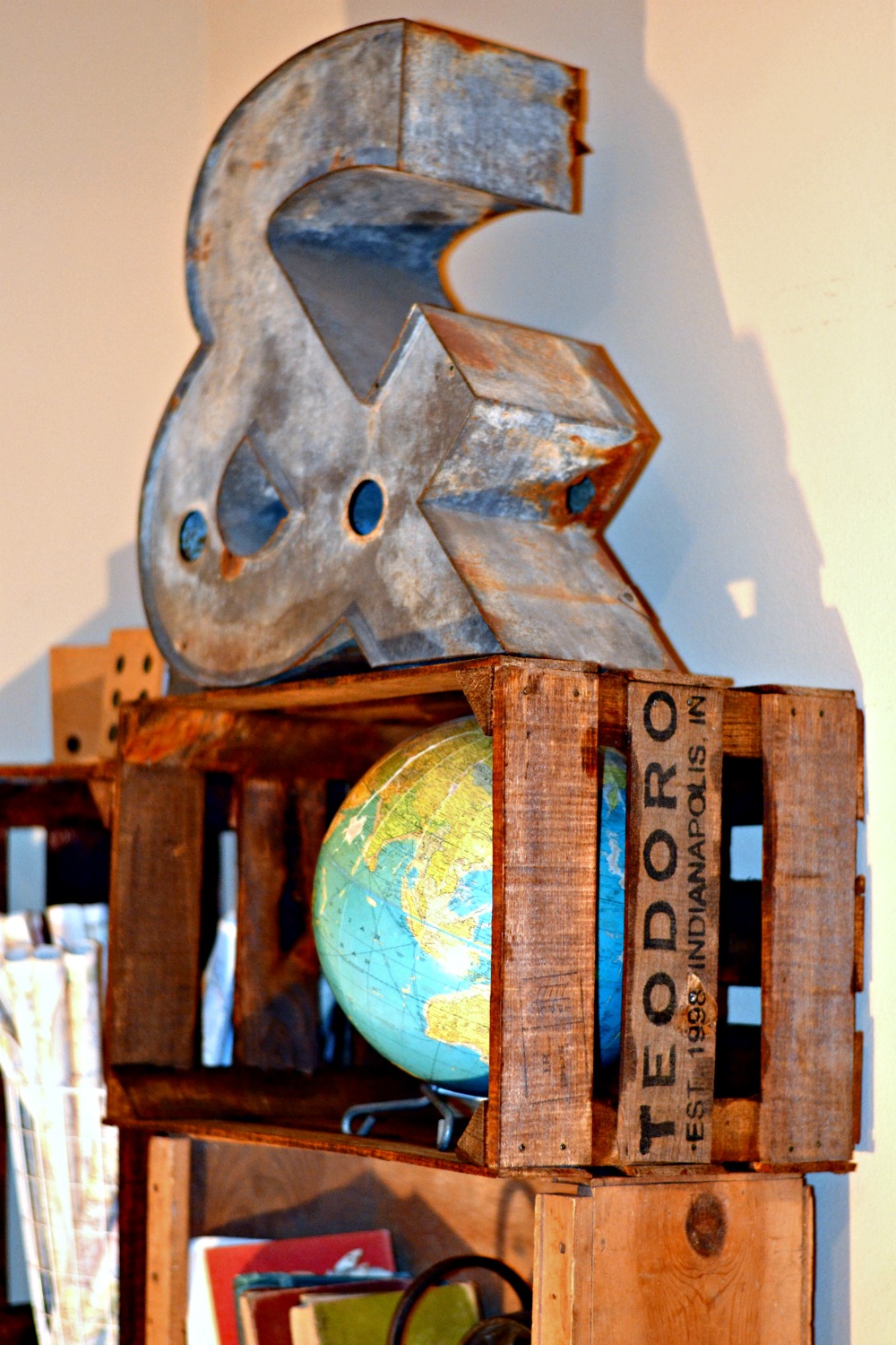 Crate Bookcase with New and Vintage Crates + How to Use Vinyl as a ...