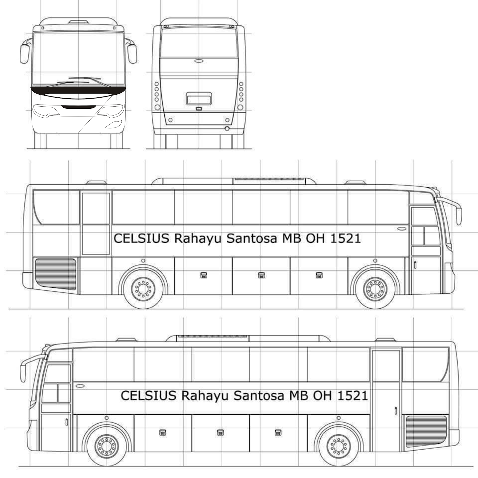 Blueprint bus indonesia rahayu sentosa oh 1521 | Membuat Model bus ...